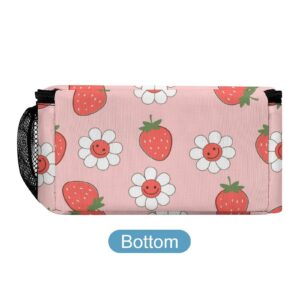 MINBHEBYUD Retro Pink Daisy Strawberry Fruit Lunch Bag for Men Women Adults, Insulated Lunch Bags for Office Work, Reusable Portable Lunch Bag