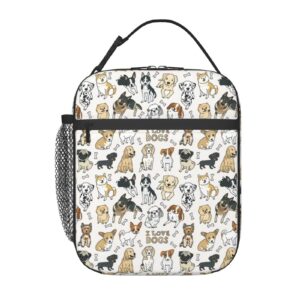 MIHAIN Cute Doodle Dog Portable Lunch Bag Insulated Box Reusable Cooler Totes For Women Men Ladies Adults Girls Boys Work Picnic Camping Black5 (2064B)