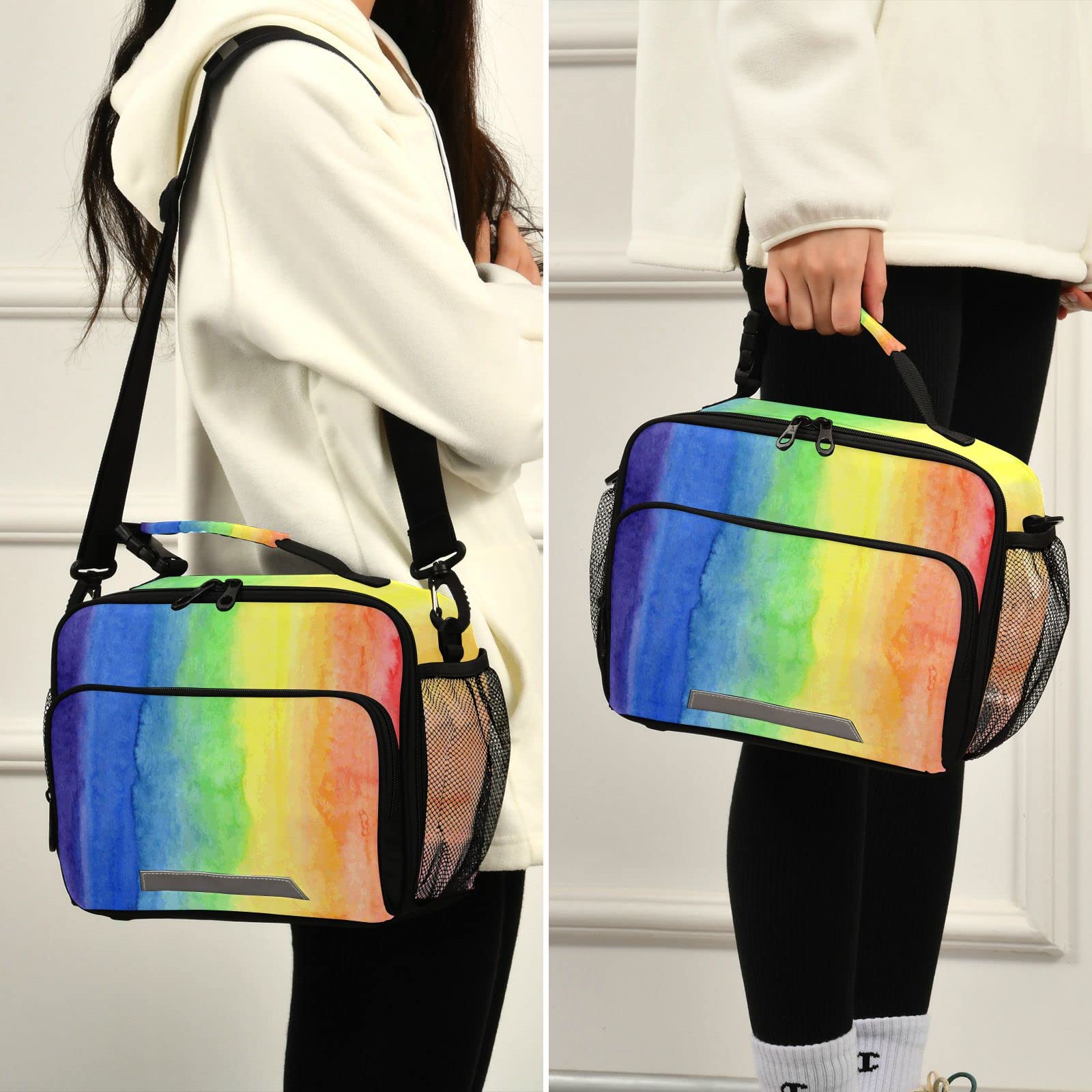 Glaphy Watercolor Rainbow LGBT Pride Lunch Bag, Cooler Lunch Tote Box Insulated Lunch Bags Food Container for Men Women Kids