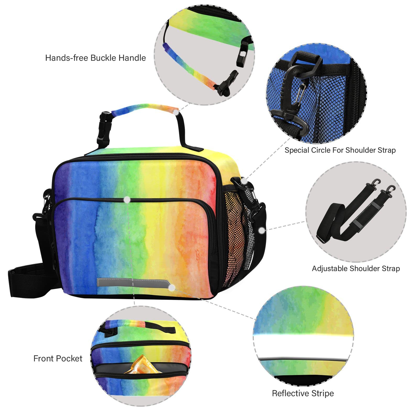 Glaphy Watercolor Rainbow LGBT Pride Lunch Bag, Cooler Lunch Tote Box Insulated Lunch Bags Food Container for Men Women Kids