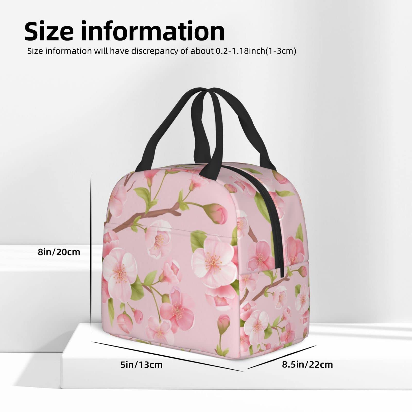 AuHomea Pink Sakura Blossom Lunch Bag For Women Men Insulated Lunch Box For Adult Reusable Lunch Bags With Pocket Zippers For Work, Picnic, School Or Travel