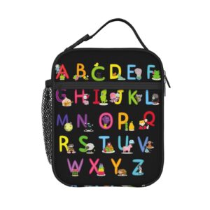 prelerdiy cute animals alphabet lunch box - insulated lunch bags for women/men/girls/boys detachable handle lunchbox meal tote bag