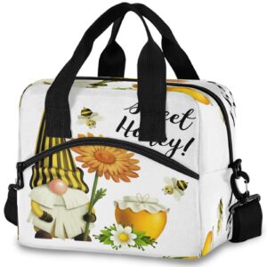 Oarencol Gnomes Bees Sunflowers Insulated Lunch Bag Sweet Honey Reusable Cooler Lunch Tote Box with Shoulder Strap for Work Picnic School Beach