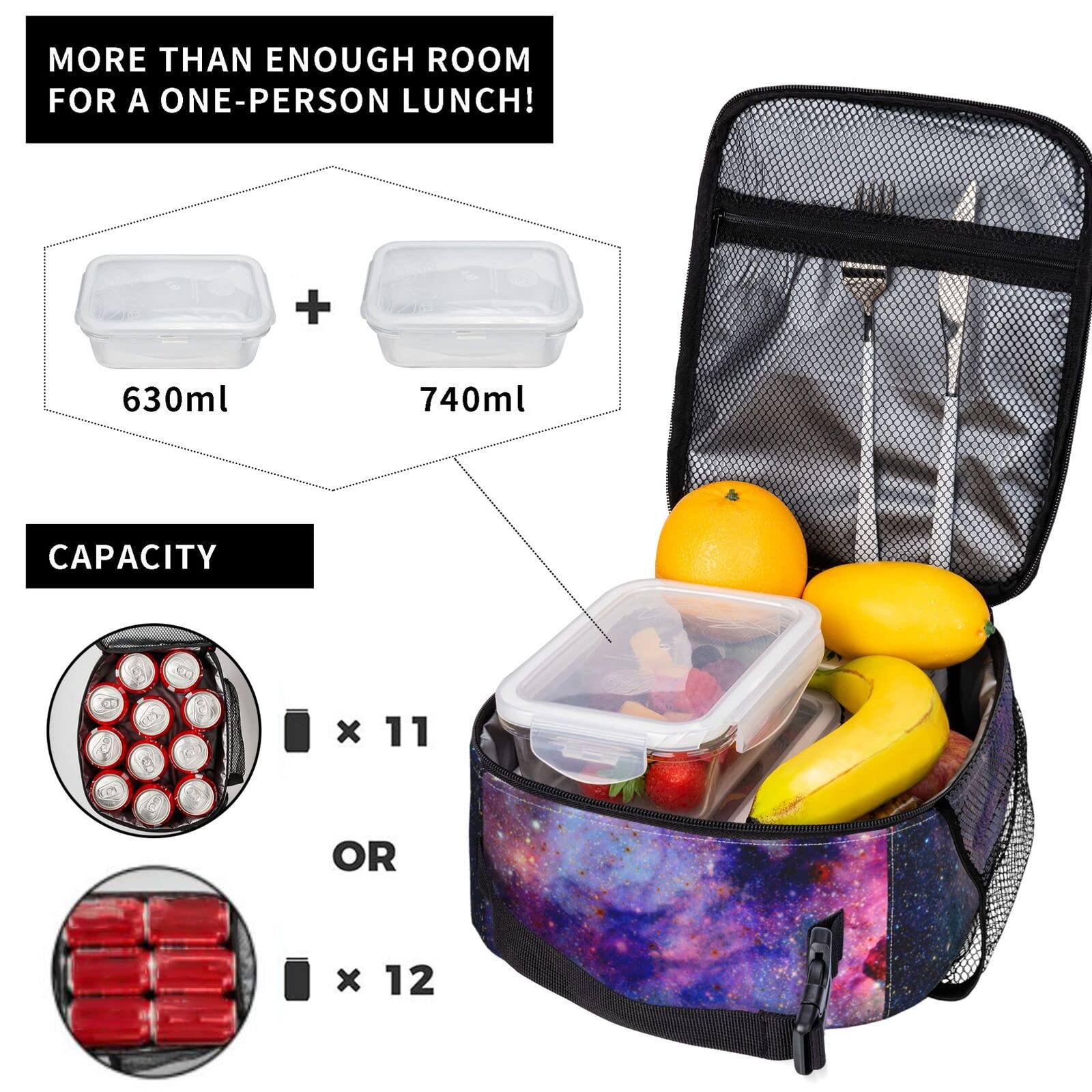 PrelerDIY Galaxies Lunch Box - Insulated Lunch Bags for Women/Men/Girls/Boys Detachable Handle Lunchbox Meal Tote Bag