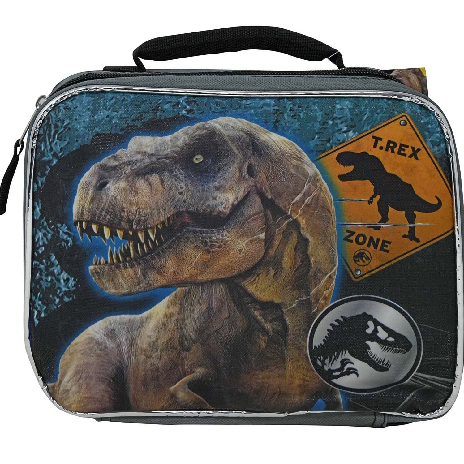 Jurassic World T-Rex Kids School Lunch Bag Set for Boys - Bundle with Dinosaur School Lunch Box With Charts and Stickers (Styles May Very) School Supplies