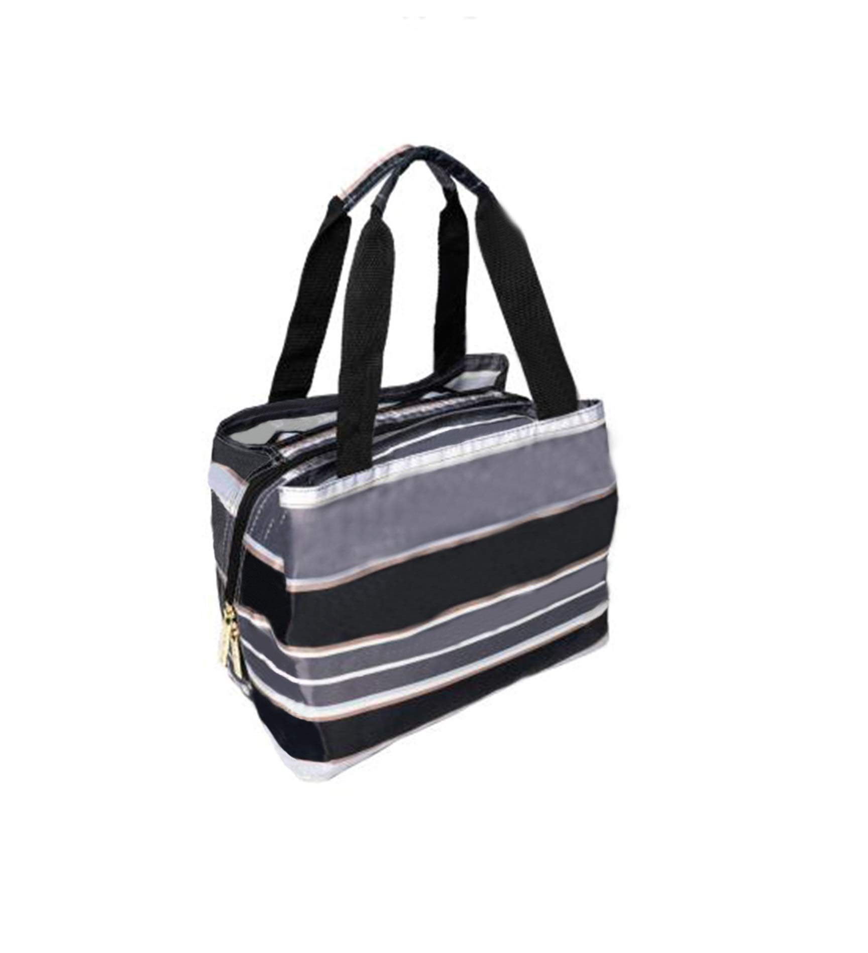 Isaac Mizrahi Inwood Deluxe Shopper Lunch Tote (Black Color Block Stripe)