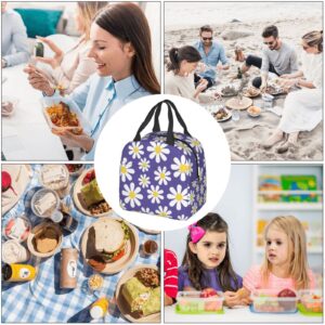 Echoserein Daisy Flower Purple Lunch Bag Insulated Lunch Box Reusable Lunchbox Waterproof Portable Lunch Tote For Women Girls