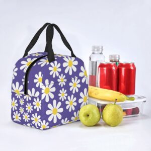 Echoserein Daisy Flower Purple Lunch Bag Insulated Lunch Box Reusable Lunchbox Waterproof Portable Lunch Tote For Women Girls