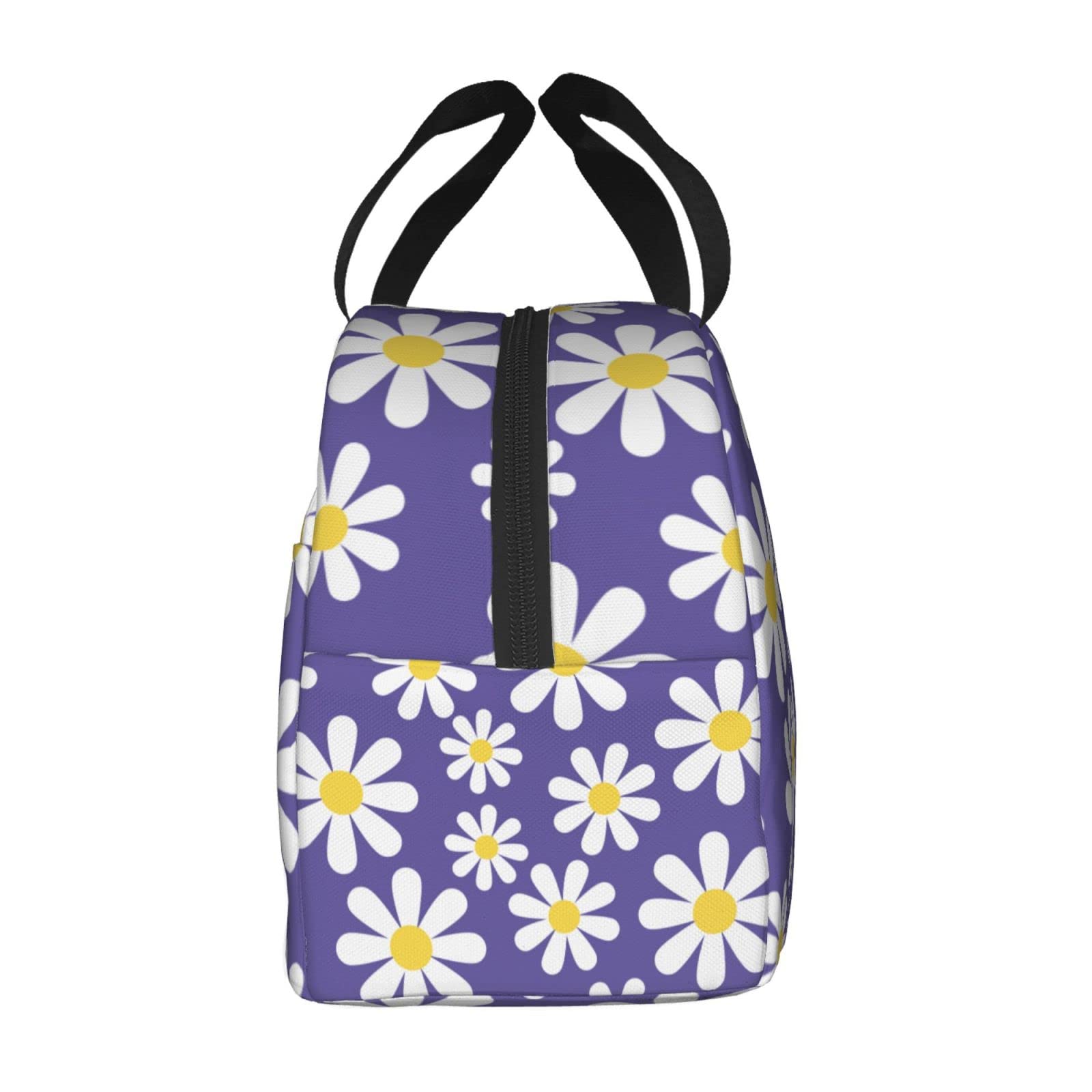 Echoserein Daisy Flower Purple Lunch Bag Insulated Lunch Box Reusable Lunchbox Waterproof Portable Lunch Tote For Women Girls