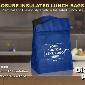 DISCOUNT PROMOS 100 Hook and Loop Insulated Lunch Bags Set - Customizable Text, Logo - Polyester, Durable, Vibrant, Reusable - Blue