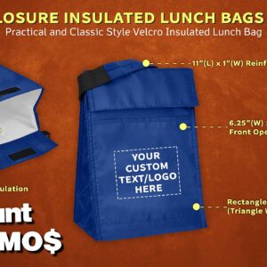 DISCOUNT PROMOS 100 Hook and Loop Insulated Lunch Bags Set - Customizable Text, Logo - Polyester, Durable, Vibrant, Reusable - Blue