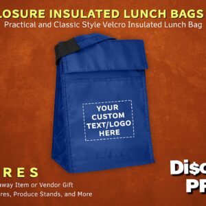 DISCOUNT PROMOS 100 Hook and Loop Insulated Lunch Bags Set - Customizable Text, Logo - Polyester, Durable, Vibrant, Reusable - Blue