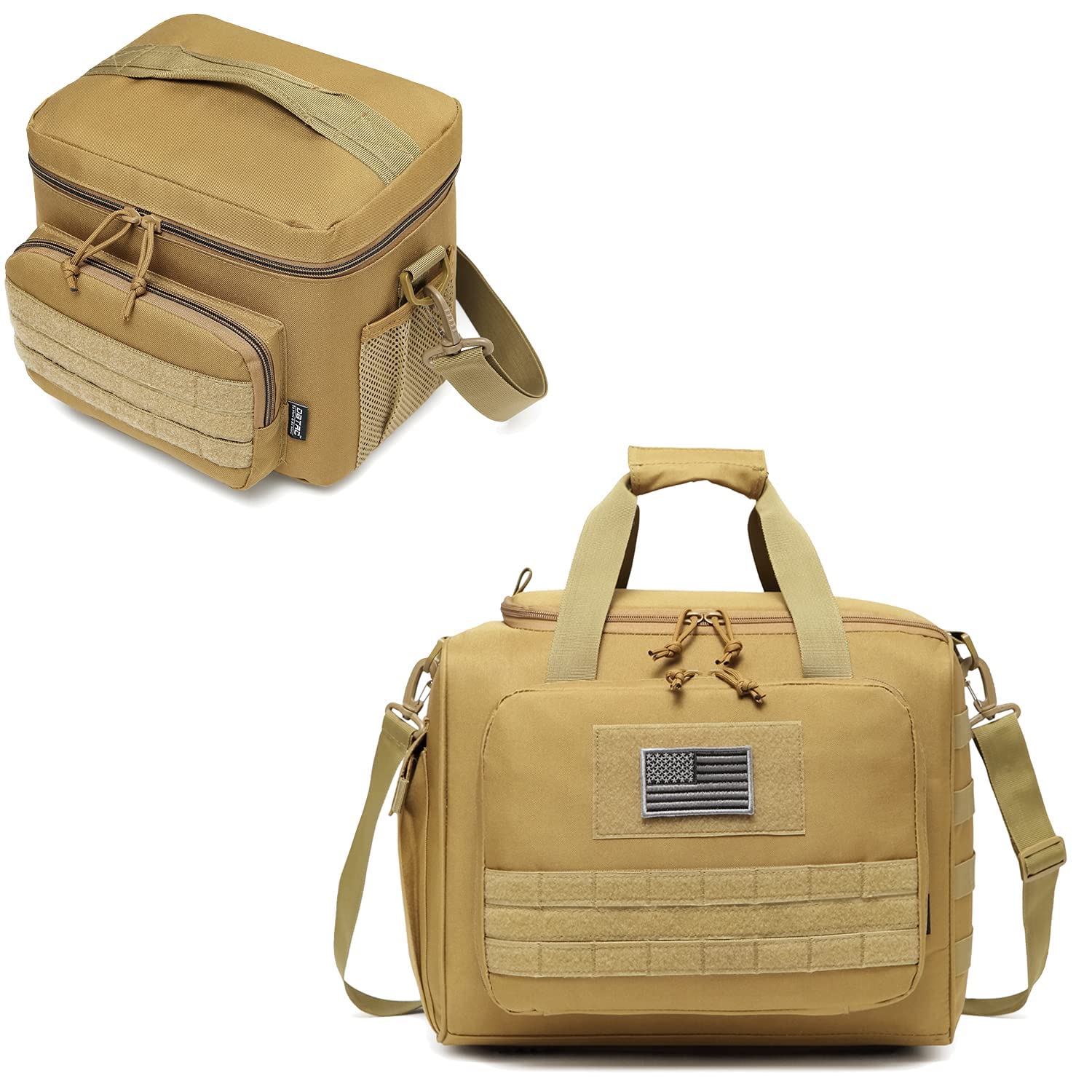 DBTAC Range Bag 4+ Pistol Large Size (Tan) + Tactical Lunch Bag (Tan), Durable Material with adjustable shoulder strap, Multi-functional Design