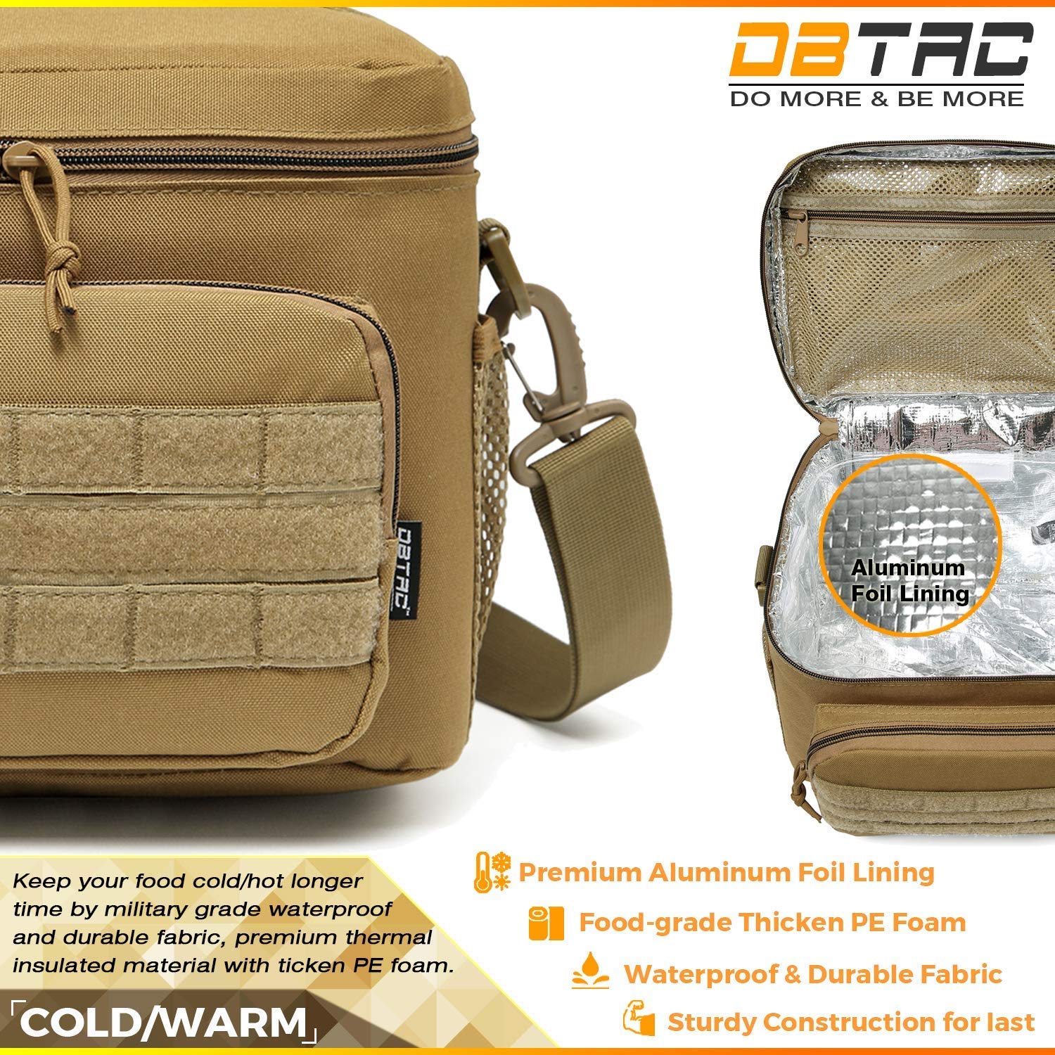 DBTAC Range Bag 4+ Pistol Large Size (Tan) + Tactical Lunch Bag (Tan), Durable Material with adjustable shoulder strap, Multi-functional Design