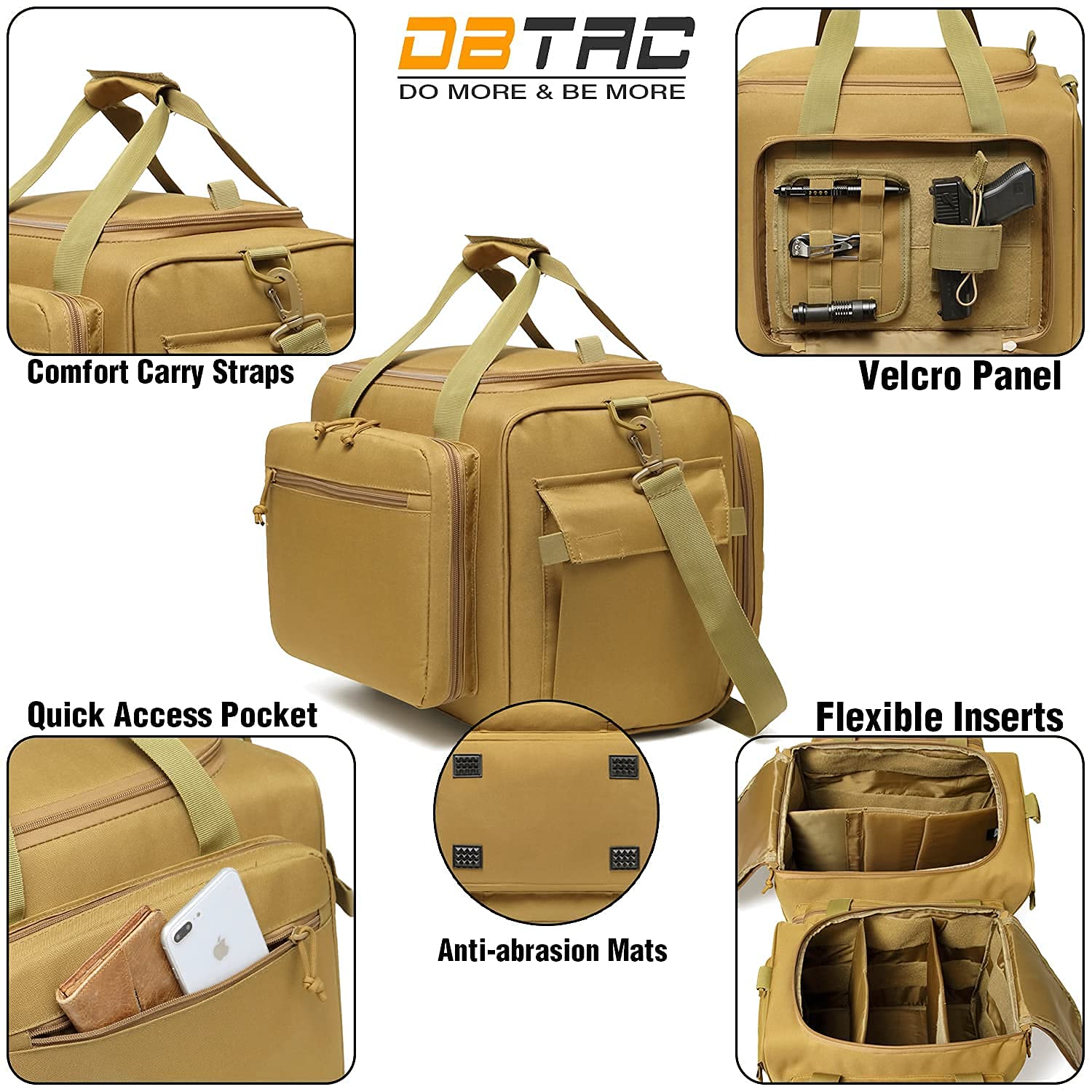 DBTAC Range Bag 4+ Pistol Large Size (Tan) + Tactical Lunch Bag (Tan), Durable Material with adjustable shoulder strap, Multi-functional Design