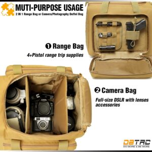 DBTAC Range Bag 4+ Pistol Large Size (Tan) + Tactical Lunch Bag (Tan), Durable Material with adjustable shoulder strap, Multi-functional Design