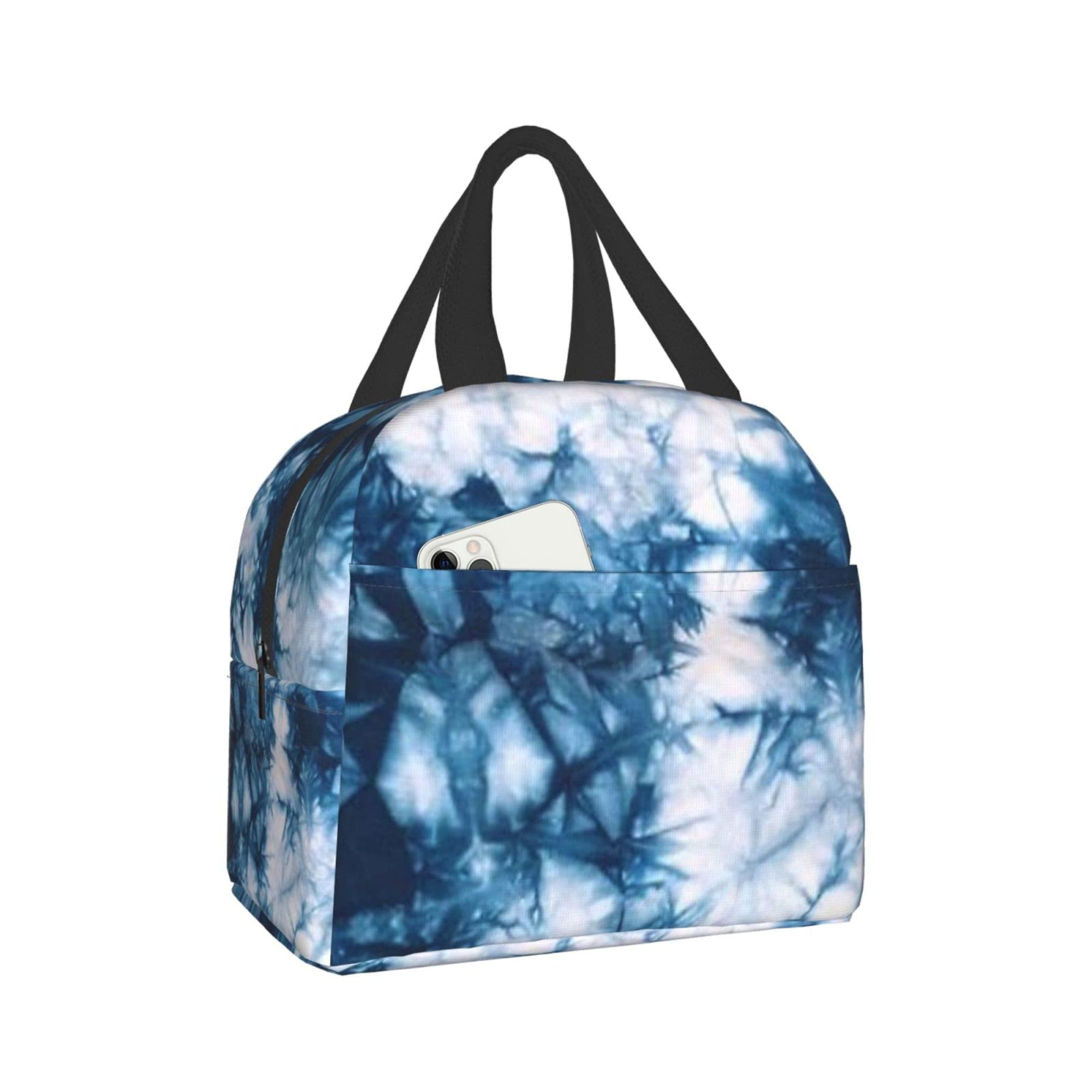 Blue Tie Dye Lunch Box Bento Travel Bag Picnic Tote Bags Insulated Durable Container Shopping Bag Reusable Waterproof Bags For Adult Women Men