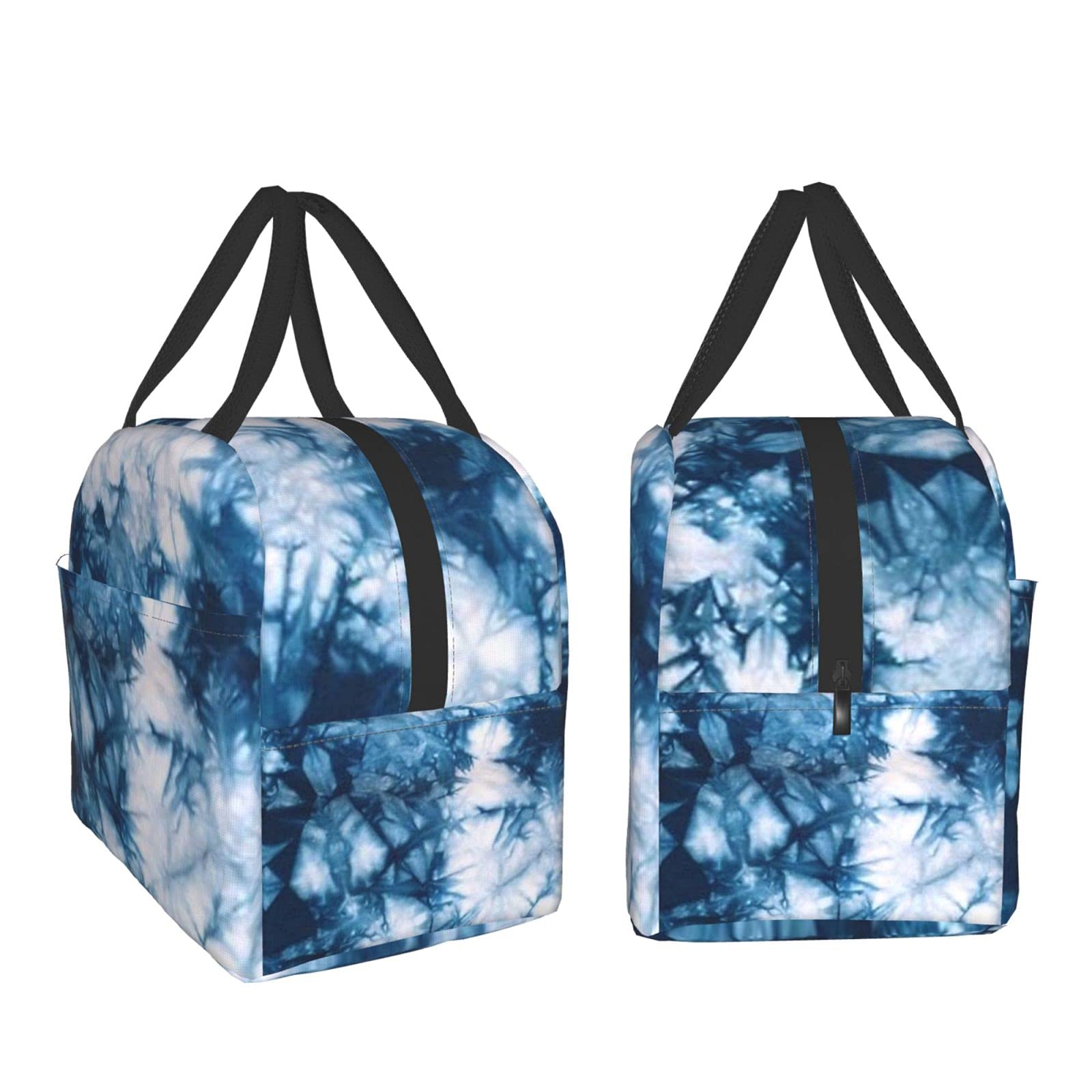 Blue Tie Dye Lunch Box Bento Travel Bag Picnic Tote Bags Insulated Durable Container Shopping Bag Reusable Waterproof Bags For Adult Women Men