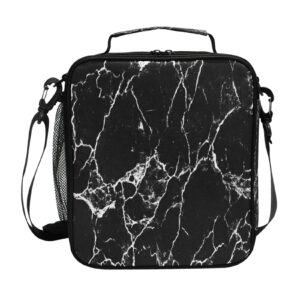 hmzxz marble texture white black print lunch bag box for women teens girls cooler insulated lunch bag tote freezable shoulder strap waterproof picnic meal for school office work