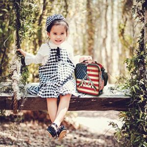 American Flag Insulated Lunch Bag for Kids, USA Flag Lunch Box Reusable Cooler Lunch Tote Bag with Shoulder Strap for School Travel Picnic