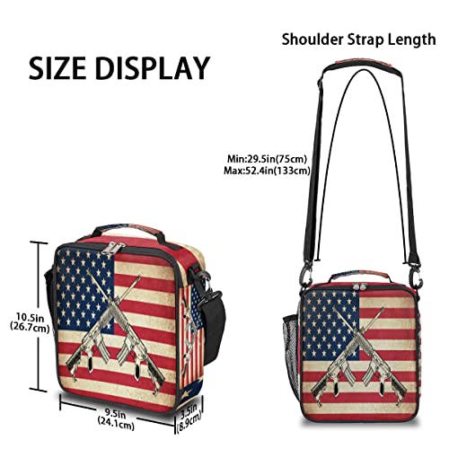 American Flag Insulated Lunch Bag for Kids, USA Flag Lunch Box Reusable Cooler Lunch Tote Bag with Shoulder Strap for School Travel Picnic