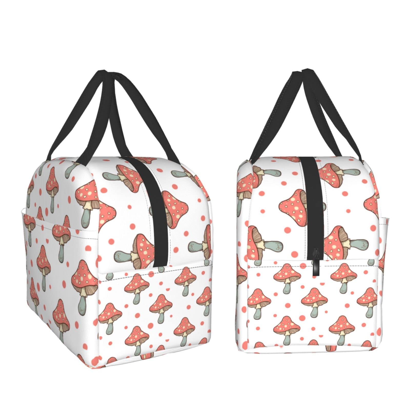 Ucsaxue Retro Cute Mushroom Lunch Bag Small Insulated Lunch Box with Front Pocket Kawaii Lunch Bags for Girls Boys Freezable Bento Box Women Men Lunch Boxes