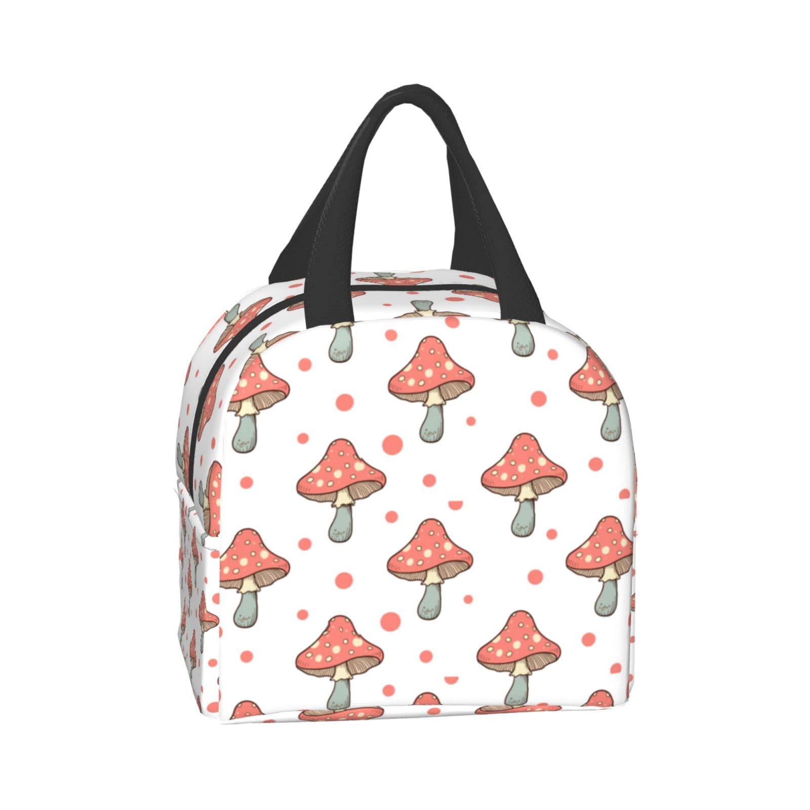 Ucsaxue Retro Cute Mushroom Lunch Bag Small Insulated Lunch Box with Front Pocket Kawaii Lunch Bags for Girls Boys Freezable Bento Box Women Men Lunch Boxes