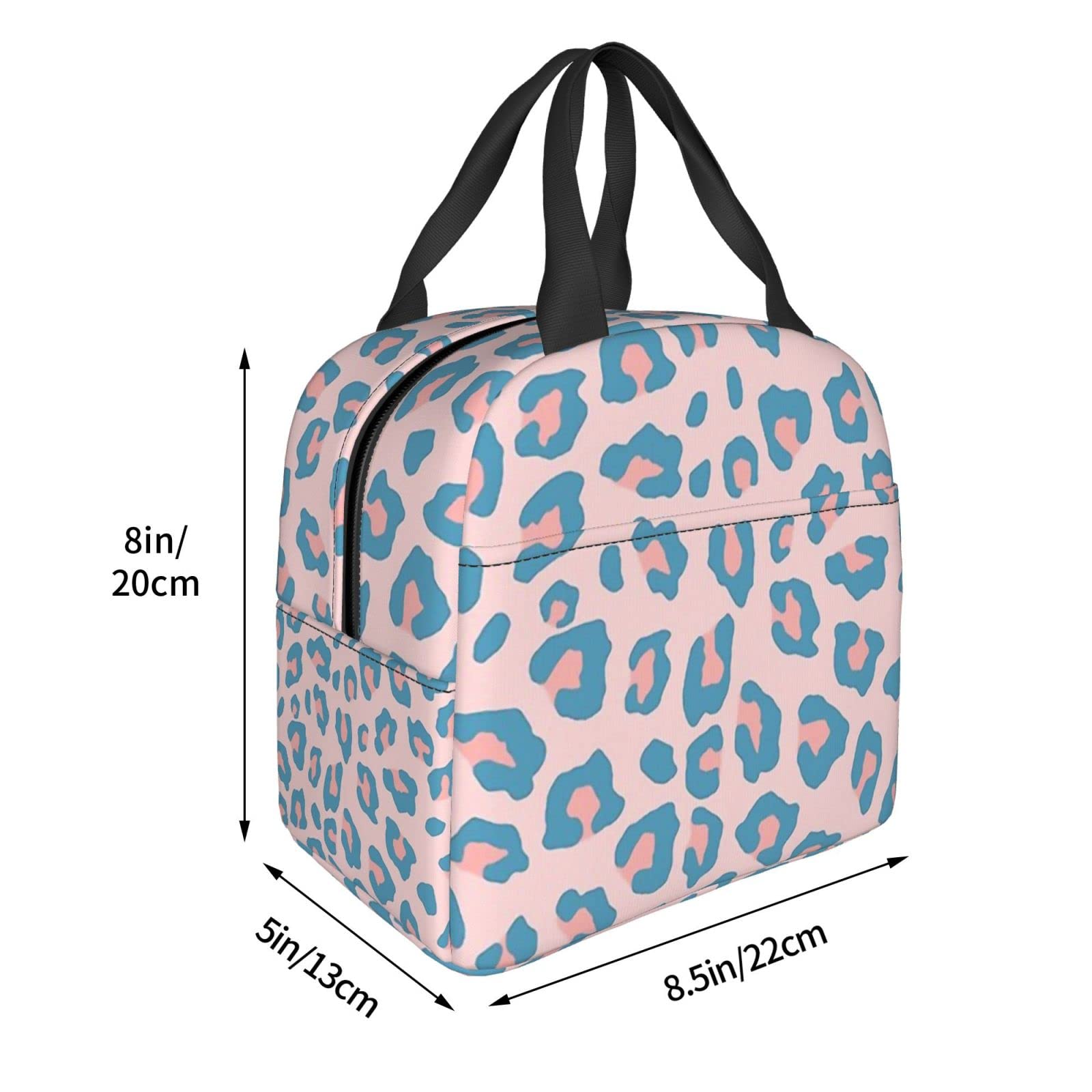 Leopard Print Peachy Blue Reusable Insulated Lunch Bag For Women Men Waterproof Tote Lunch Box Thermal Cooler Lunch Tote Bag For Work Office Travel Picnic