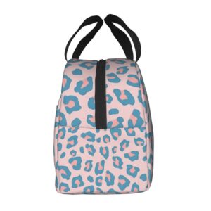 Leopard Print Peachy Blue Reusable Insulated Lunch Bag For Women Men Waterproof Tote Lunch Box Thermal Cooler Lunch Tote Bag For Work Office Travel Picnic