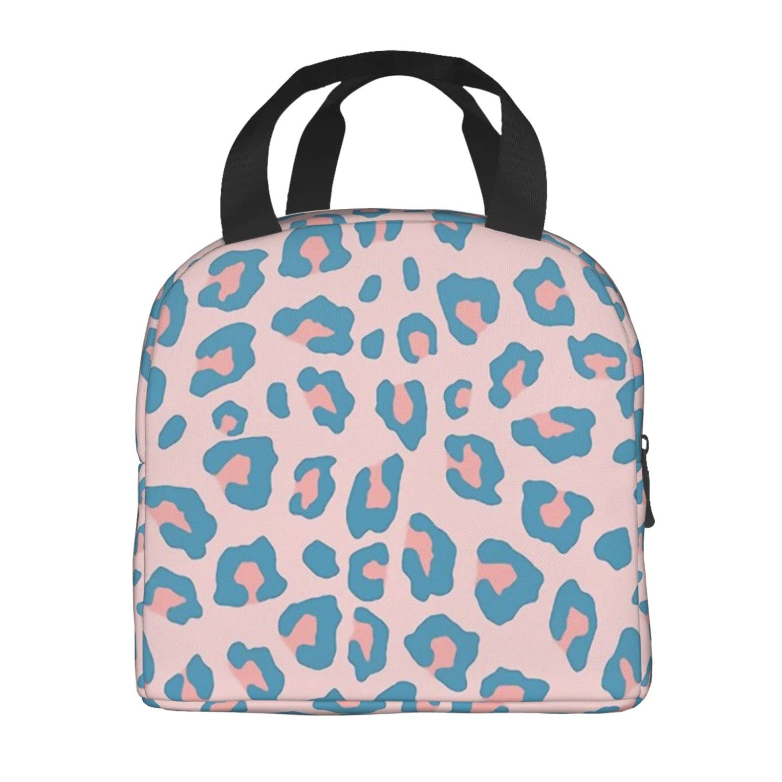 Leopard Print Peachy Blue Reusable Insulated Lunch Bag For Women Men Waterproof Tote Lunch Box Thermal Cooler Lunch Tote Bag For Work Office Travel Picnic