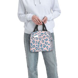 Leopard Print Peachy Blue Reusable Insulated Lunch Bag For Women Men Waterproof Tote Lunch Box Thermal Cooler Lunch Tote Bag For Work Office Travel Picnic