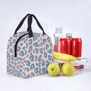 Leopard Print Peachy Blue Reusable Insulated Lunch Bag For Women Men Waterproof Tote Lunch Box Thermal Cooler Lunch Tote Bag For Work Office Travel Picnic