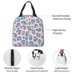 Leopard Print Peachy Blue Reusable Insulated Lunch Bag For Women Men Waterproof Tote Lunch Box Thermal Cooler Lunch Tote Bag For Work Office Travel Picnic