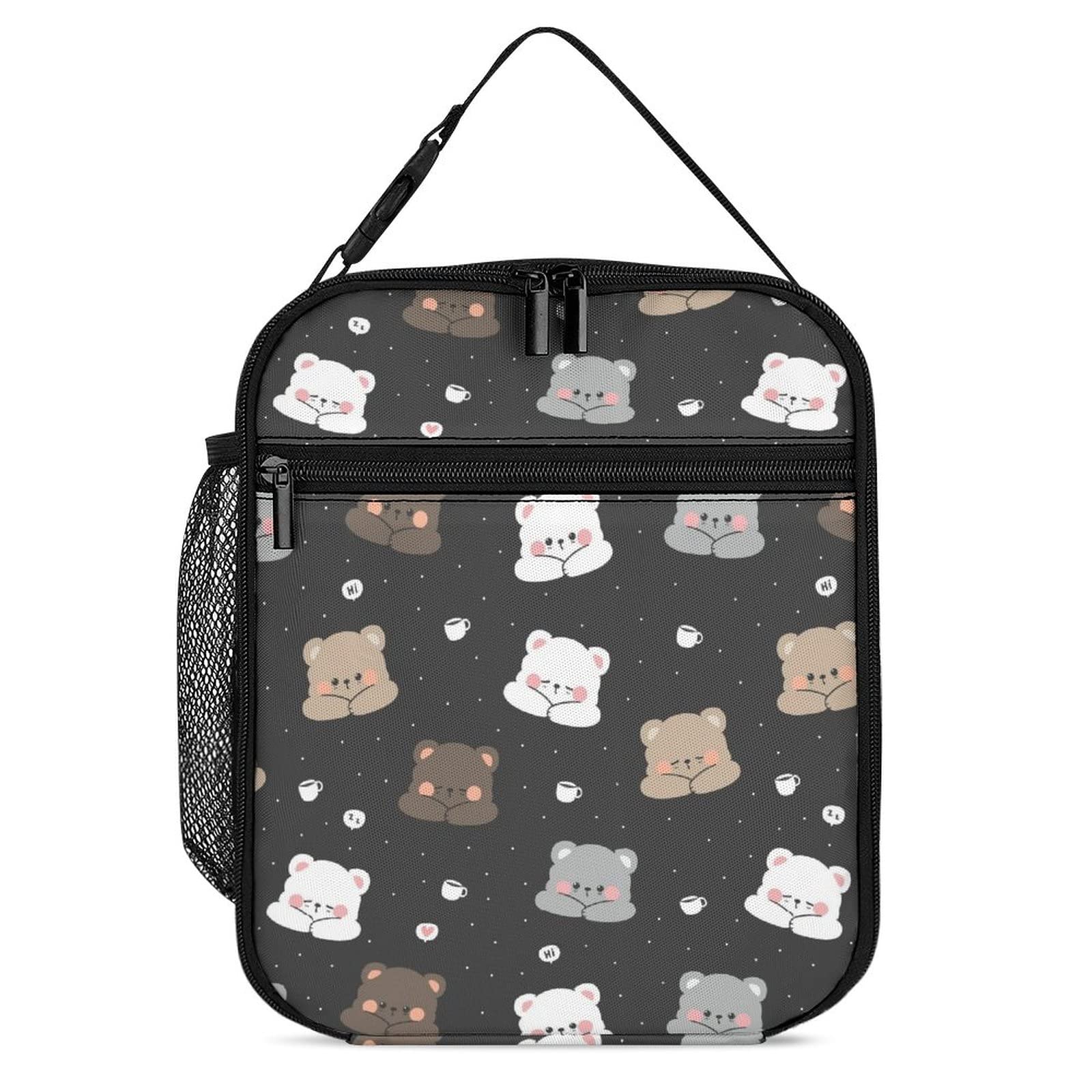 MINBHEBYUD Cute Cartoon Bear Lunch Bag for Men Women, Insulated Lunch Bags for Office Work, Reusable Portable Lunch Box