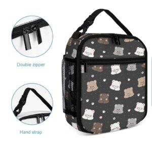 MINBHEBYUD Cute Cartoon Bear Lunch Bag for Men Women, Insulated Lunch Bags for Office Work, Reusable Portable Lunch Box