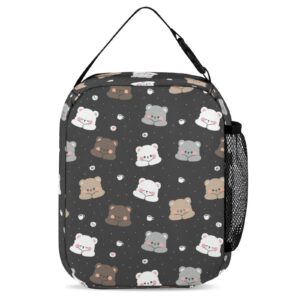 MINBHEBYUD Cute Cartoon Bear Lunch Bag for Men Women, Insulated Lunch Bags for Office Work, Reusable Portable Lunch Box