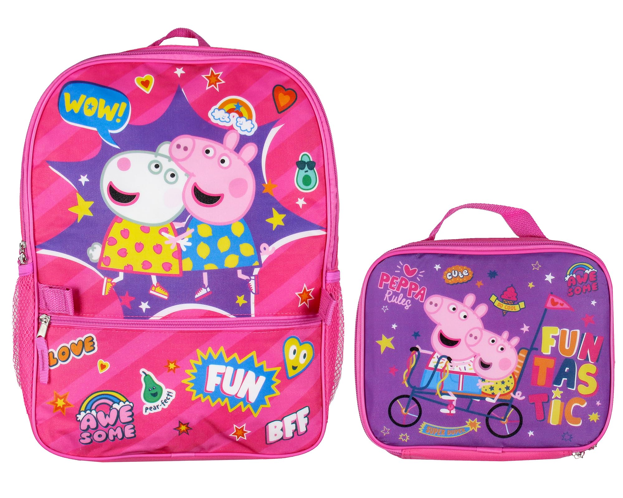 Peppa Pig School Travel Backpack Set For Girls With Detachable Insulated Lunch Box