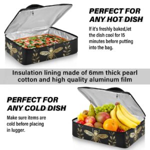 susiyo Insulated Casserole Carrier for Hot or Cold Food, Thermal Lunch Tote for Potluck Parties, Picnic, Beach, Fits 9 x 13 Inches Baking Dish, Travel Carry Bag Embroidered Bee Leaves Print