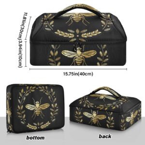 susiyo Insulated Casserole Carrier for Hot or Cold Food, Thermal Lunch Tote for Potluck Parties, Picnic, Beach, Fits 9 x 13 Inches Baking Dish, Travel Carry Bag Embroidered Bee Leaves Print