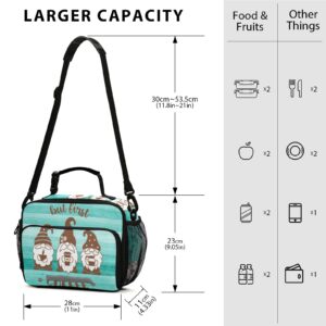 Teal Turquoise Wood Coffee Gnome Lunch Bags for Women Men Green Lunch Box Insulated Thermal Cooler Bag Reusable Organizer Tote Lunch Bag with Adjustable Shoulder Strap for Work Picnic Beach Sporting