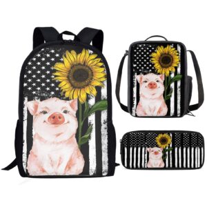 zpinxign cute pig backpack for girls elementary middle school bag pack sunflowers book bag teens school backpacks with lunch box pencil case insulated lunch organizer