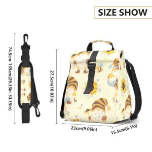 panksolu Sunflowers Bees Gnomes Lunch Bags for Women Insulated Leakproof Lunch Box Reusable Cooler Tote Bag with Adjustable Shoulder Strap for Work School Picnic