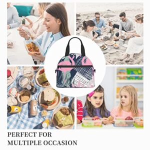 Pink Flamingo And Leaves Printed Lunch Bag, Lightweight And Durable, Adjustable Shoulder Strap, Reusable Lunch Handbag, Portable Refrigerated Bag