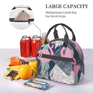 Pink Flamingo And Leaves Printed Lunch Bag, Lightweight And Durable, Adjustable Shoulder Strap, Reusable Lunch Handbag, Portable Refrigerated Bag