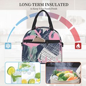 Pink Flamingo And Leaves Printed Lunch Bag, Lightweight And Durable, Adjustable Shoulder Strap, Reusable Lunch Handbag, Portable Refrigerated Bag