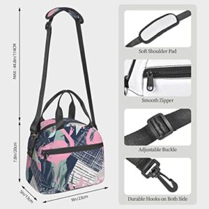 Pink Flamingo And Leaves Printed Lunch Bag, Lightweight And Durable, Adjustable Shoulder Strap, Reusable Lunch Handbag, Portable Refrigerated Bag