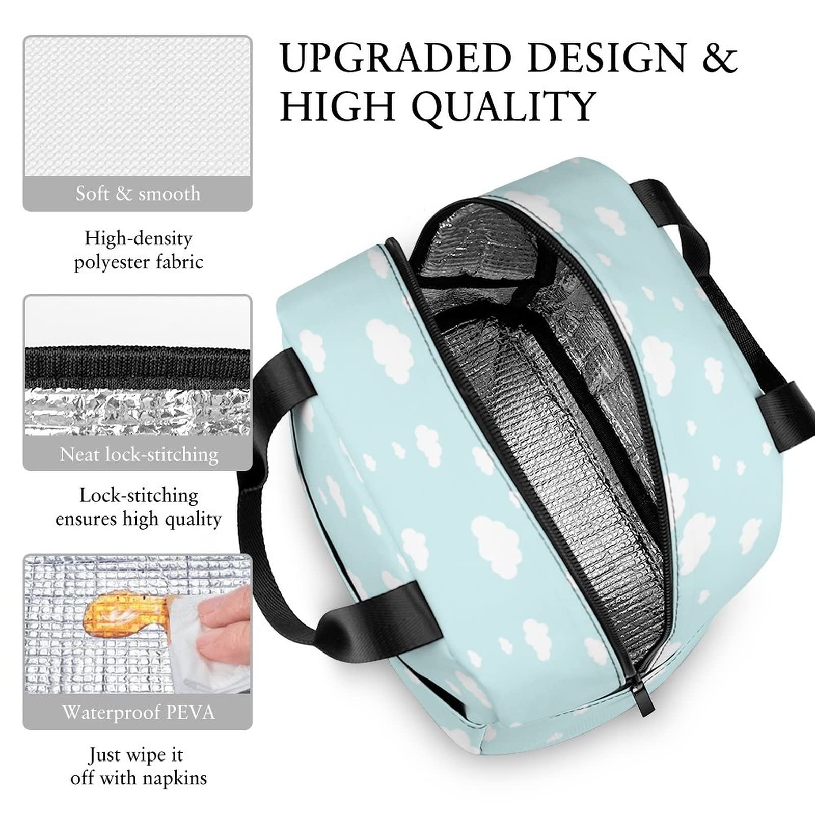 Clouds Lunch Bag for Women Men, Insulated Meal Bag, Lunch Tote Bag for Work Outdoor