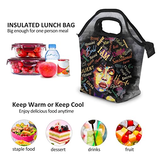 Lunch Bags For Black Women African American Lunch Box Afro Black Girl Lunch Tote Bag For Travel, Picnic, Work, School Reusable Insulated Cooler