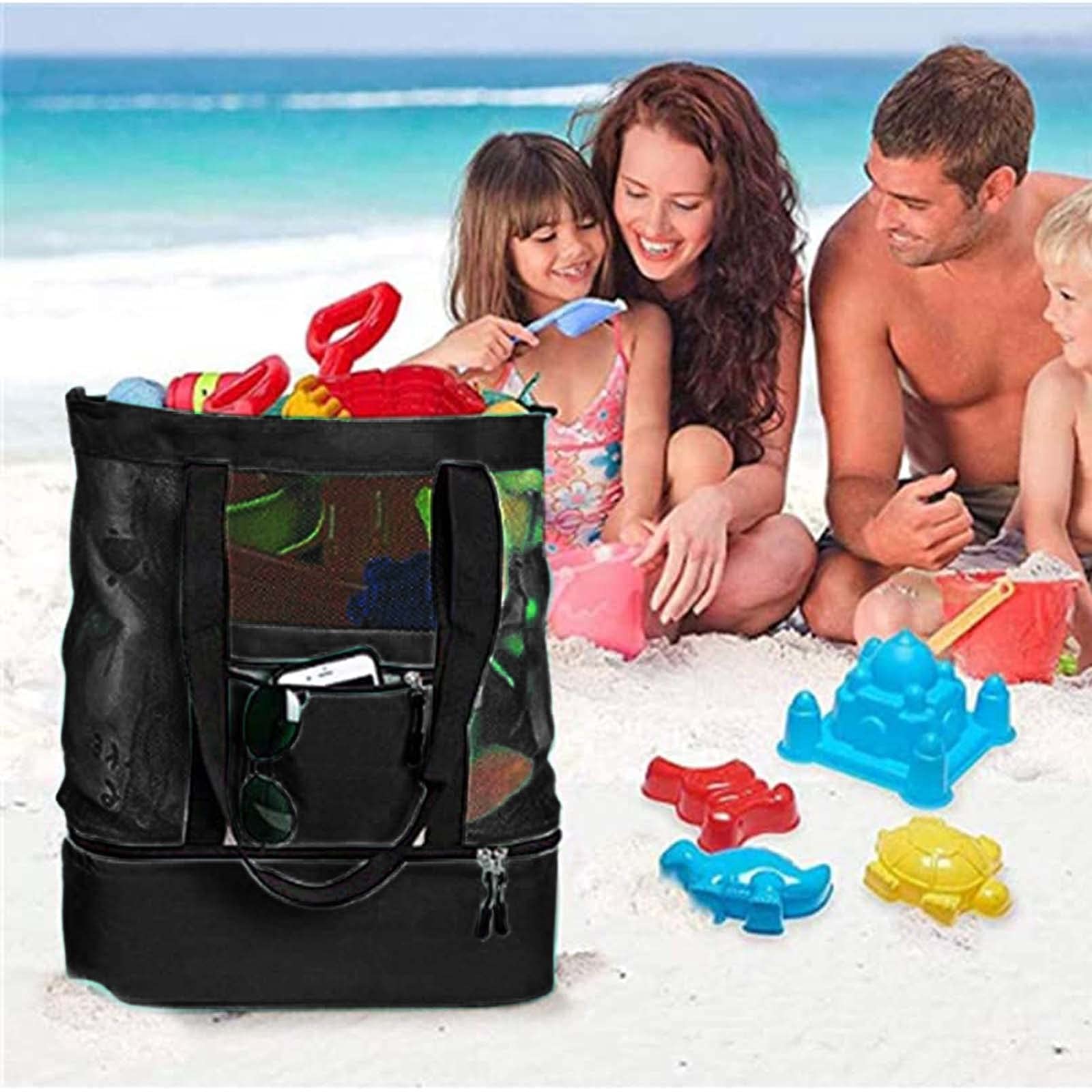 Multi-Function Picnic Thermal Preservation Bag Beach Bag Double-Layer Thermal Insulation Mesh Zipper Beach Picnic Bag (Black, 20inch x 16inch x 6inch )