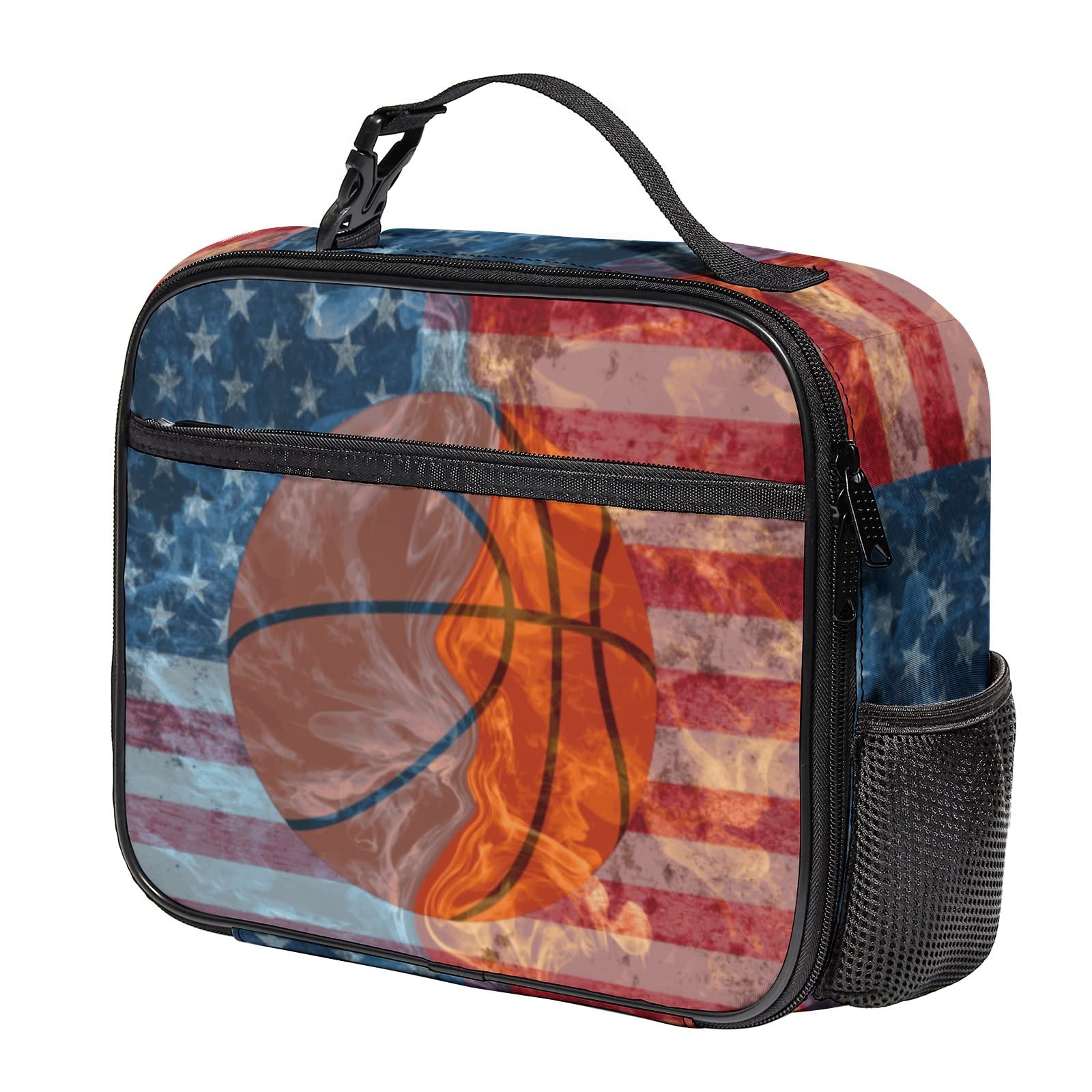 Onzhvex Basketball Reusable Lunch Box, Insulated Lunch Bags for Girls Boys Kids, Thermal Tote Bags with Detachable Buckle Leak-proof Cooler Container for Work, Picnic, Outdoor